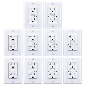 3GRACE 20 Amp GFCI Outlet, Tamper-Resistant GFI Receptacle with LED Indicator, Self-Test Ground Fault Circuit Interrupter, Decorator Wall Plates and Screws Included, UL Listed, White (10 Pack)