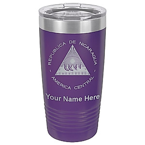 LaserGram 20oz Vacuum Insulated Tumbler Mug, Flag of Nicaragua, Personalized Engraving Included (Dark Purple)
