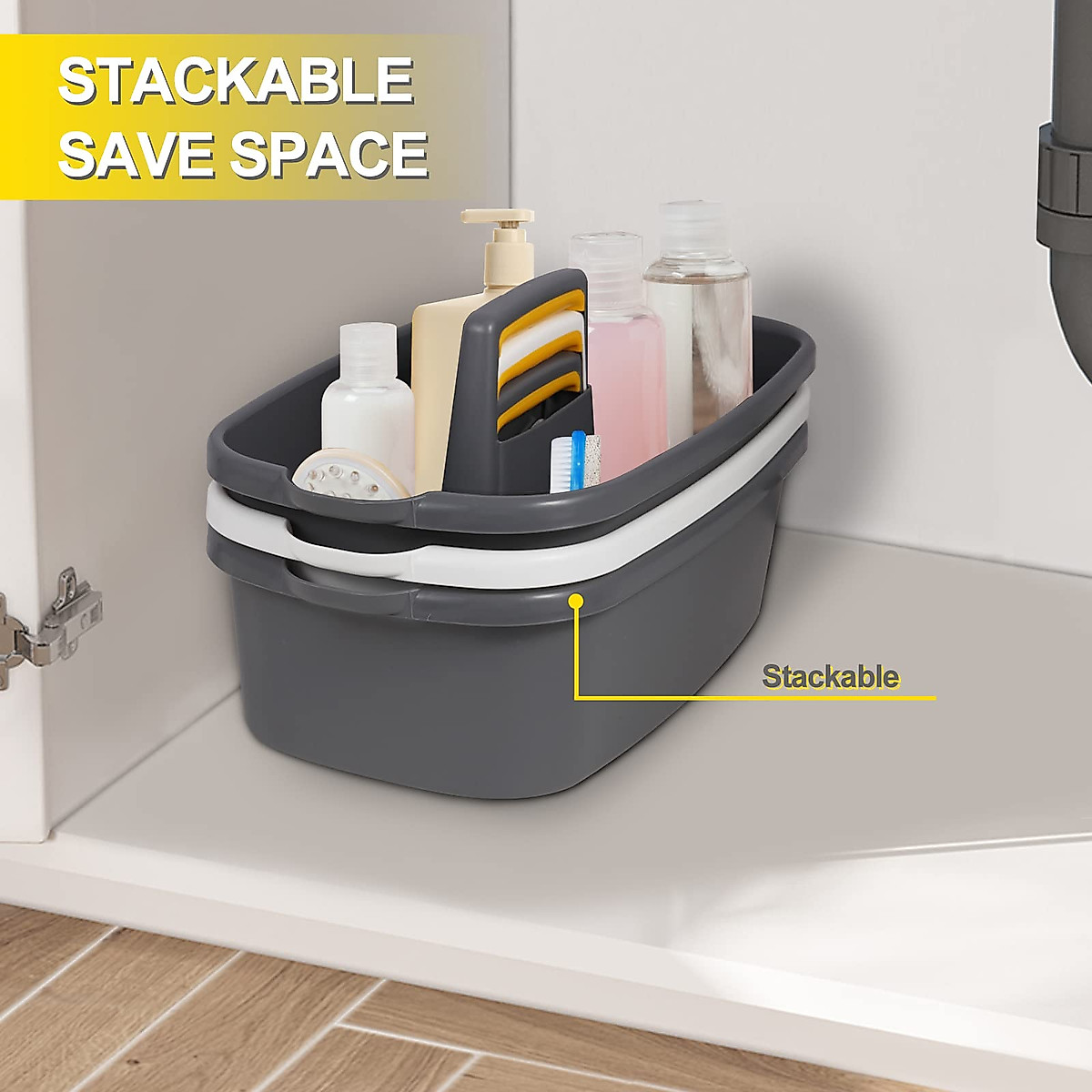 Whalegend Cleaning Caddy, Cleaning Caddy Organizer with Handle, Plastic Tool Storage Cleaning Supply Caddy for College Dorm, Kitchen, Garden, Under Sink,Gray