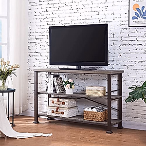 Hombazaar 3 Tier Console Sofa Table, Industrial Rustic Entryway Table with Storage Shelf for Living Room, Hallway, Grey Oak Finish, 47-Inch Long