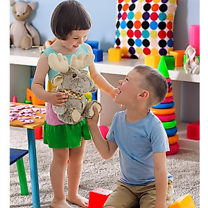 DolliBu Brown Sitting Moose Plush - Super Soft Moose Stuffed Animal, Wildlife Stuffed Moose Plush Toy, Cute Stuffed Animal for Boys and Girls, Plush Moose Gift for Baby, Kids, and Adults - 11 Inches