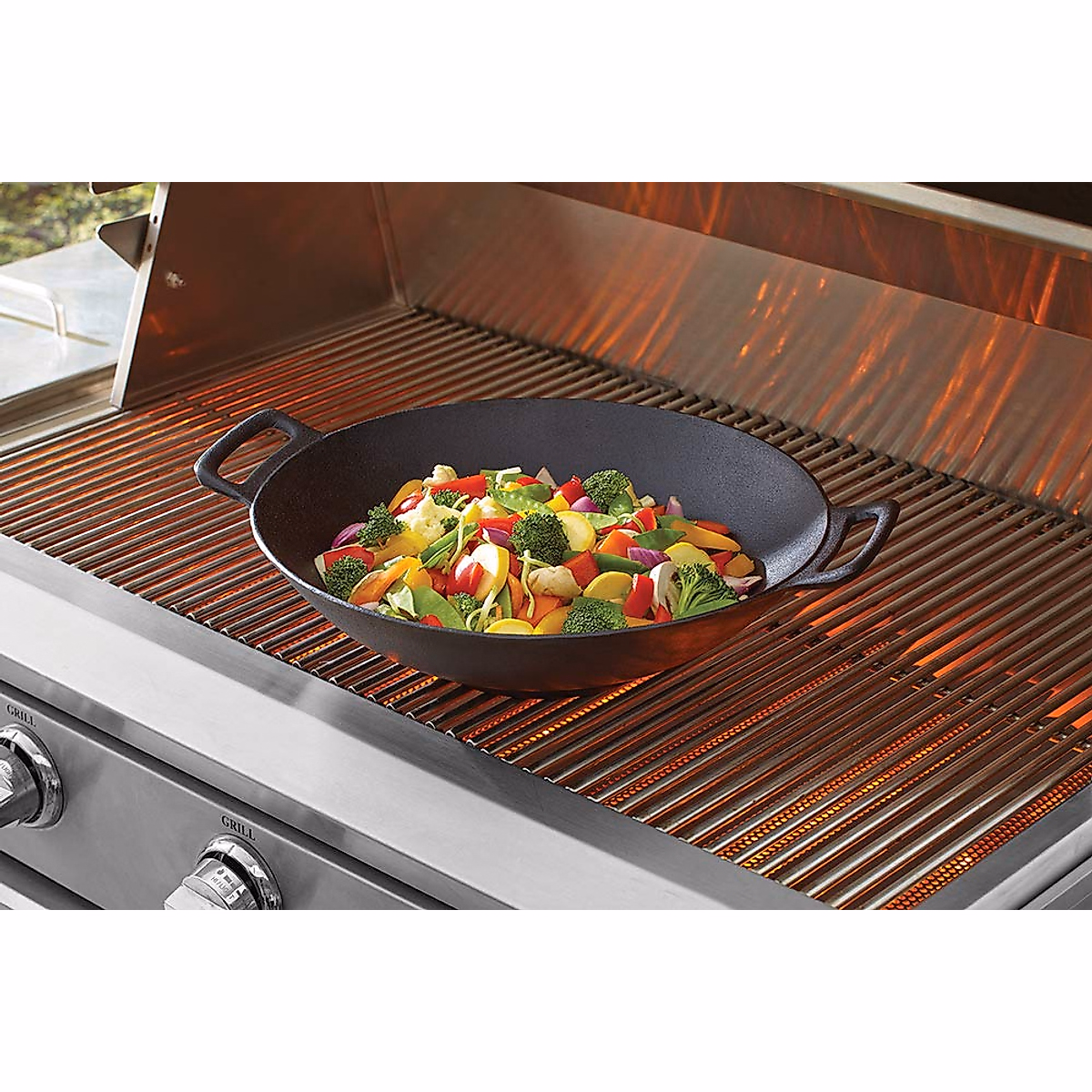 Mr. Bar-B-Q Cast Iron Wok with 2 Handles Home, Black