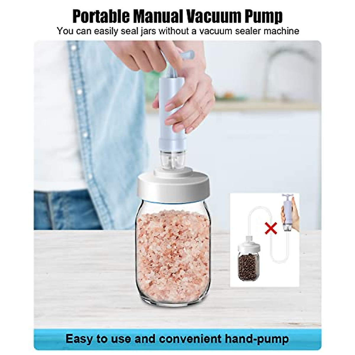 VICHYIE Jar Sealer for FoodSaver Vacuum Sealer, Jar Vacuum Sealing Kit with Accessory Hose and Portable Manual Vacuum Pump for Mason Jars with Wide and Regular Mouth