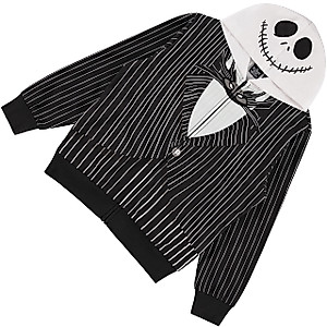 Boys Nightmare Before Christmas Hoodie - Nightmare Before Christmas Jack Skellington Cosplay Dress Up Costume Hoodie (Black White, Large)