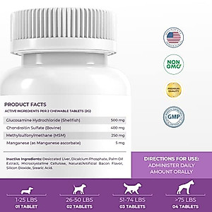 Joint Supplement for Dogs - 120 Chewable Tablets - Glucosamine for Dogs - with Chondroitin, MSM & Manganese - Hip & Joint Supplement for Dogs Mobility Support & Dog Joint Pain Relief