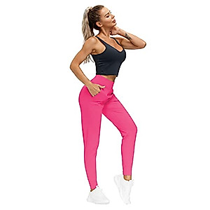 THE GYM PEOPLE Women's Joggers Pants Lightweight Athletic Leggings Tapered Lounge Pants for Workout, Yoga, Running (Large, Bright Pink)