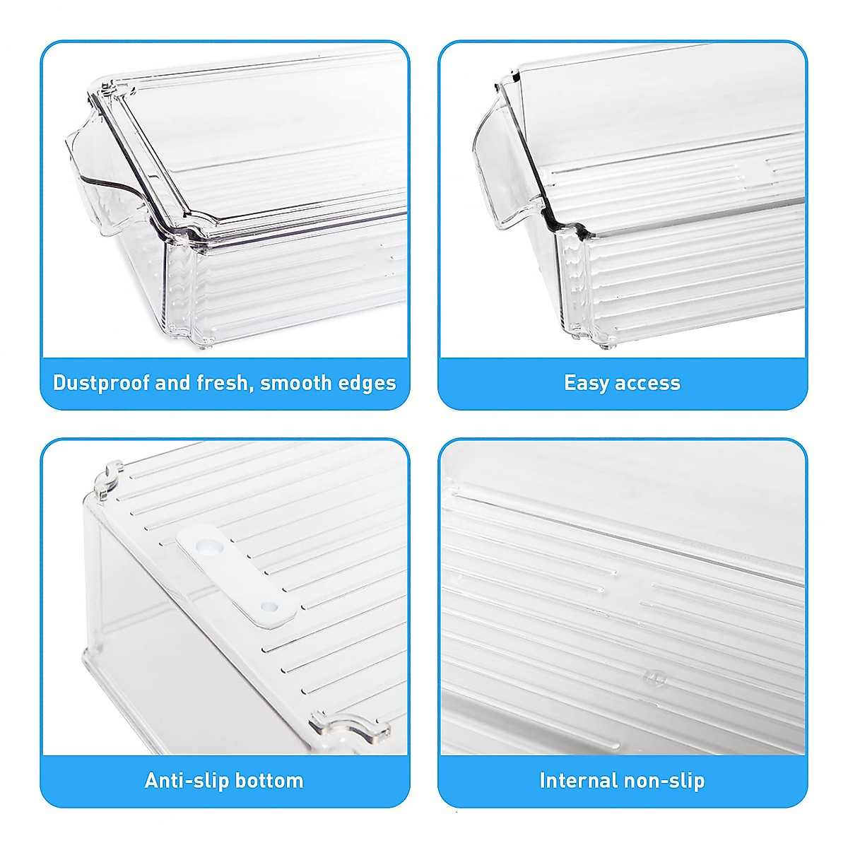 Pomeat 4 Pcs Fridge Organizers, Stackable Refrigerator Organizer Bins with Lids, Plastic Storage Bins, BPA-Free Fridge Organizers and Storage Clear for Food, Drinks, Fruits, Vegetable