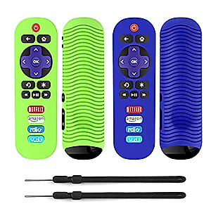 2 Pack Silicone Case for TCL Roku TV RC280 Remote, Protective Universal Replacement Lightweight Shockproof TCL Roku TV Remote Cover with Lanyard (Blue+ Glowing Green)