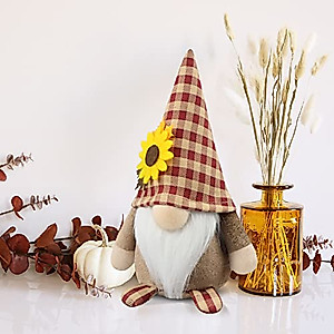 Godeufe Set of 2 Thanksgiving Gnomes Plush Fall 3D Sunflowers Decorations Harvest Gift Handmade Elf Dwarf Figurines for Home Kitchen Farmhouse Tiered Tray Holiday Festival Party Scandinavian Tomte