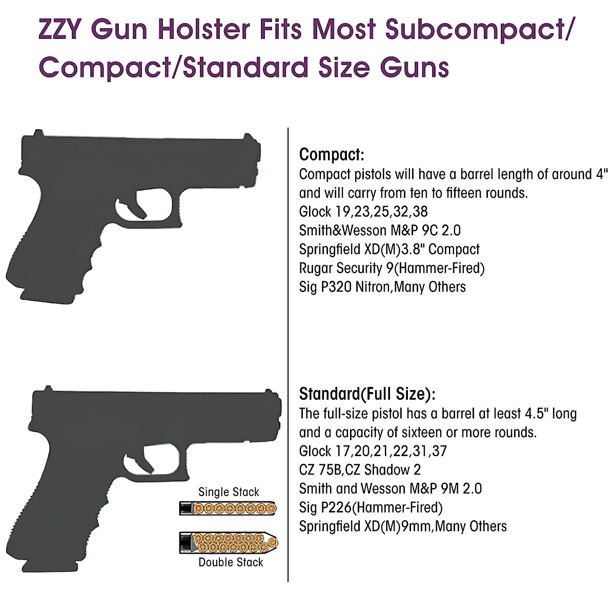Gun Holster for Women/Men, Universal IWB Holsters for Concealed Carry, Pistols Holster Right/Left Handed, Fits S&W M&P Shield 9/40 9mm P320 Glock 17 19 26 27 42 43, Similar Handguns