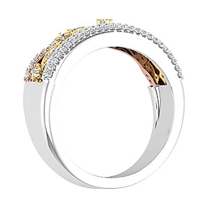 1/2 Carat Diamond Tri Color Wedding Band Ring in 10K White Gold, Yellow Gold & Rose Gold (Ring Size 6.75)