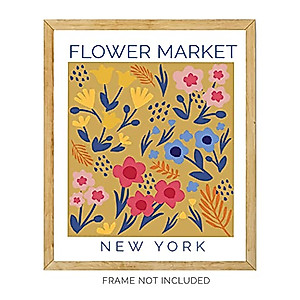 Flower Market No.3 Abstract Modern Wall Art Print. 11x14 UNFRAMED Floral Wall Decor. Shades of Gold, Yellow, Blue, Pink