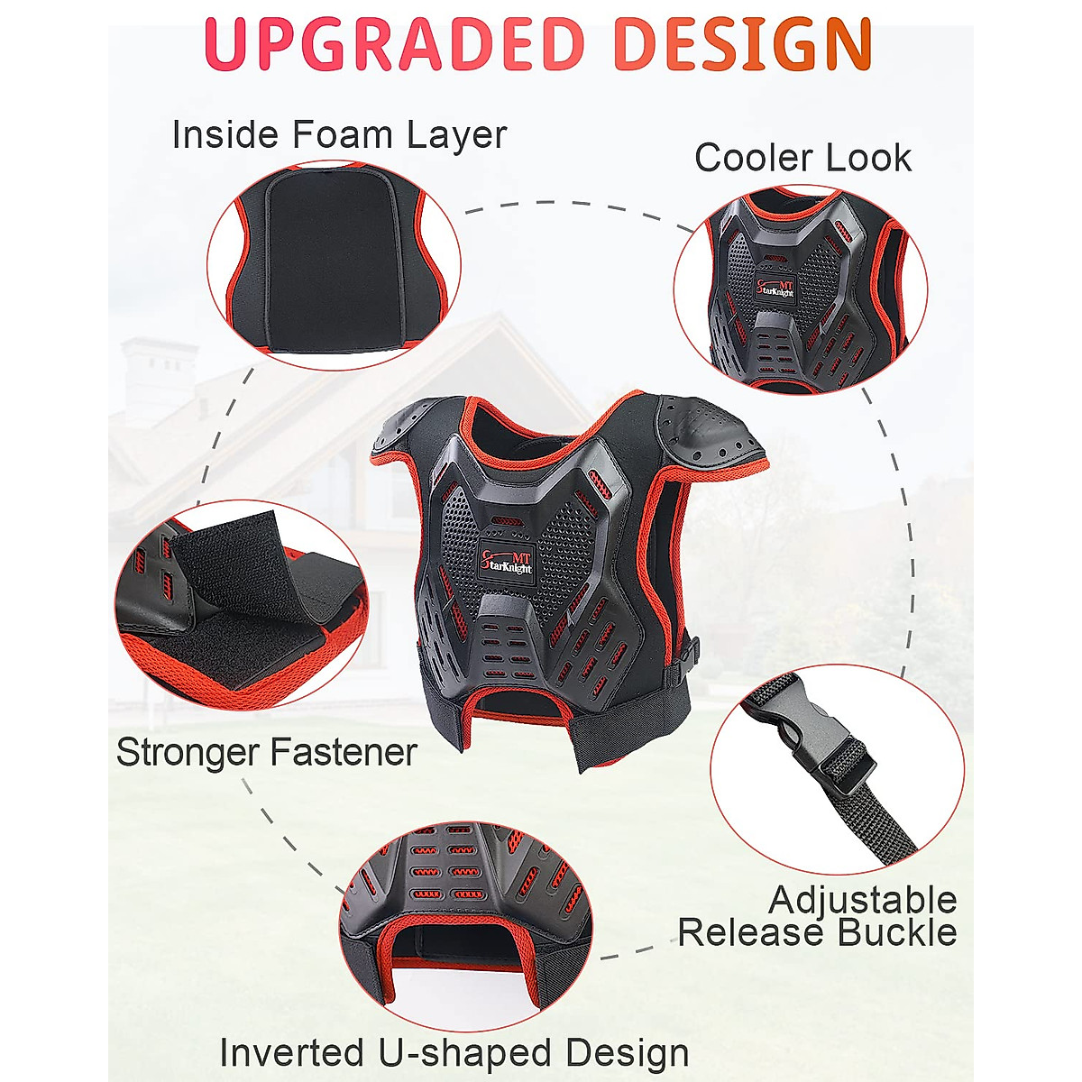 StarknightMT 2 Sets Kids ATV Riding Gear - Protective Shoulder Pad Chest Back Spine Protector with Quick Release Straps(Black+Red)