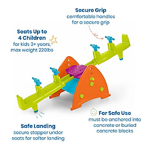 ECR4Kids Quad Seesaw Teeter-Totter for 4 Kids - Sturdy and Durable for Home, Daycare or Preschool Use, Large