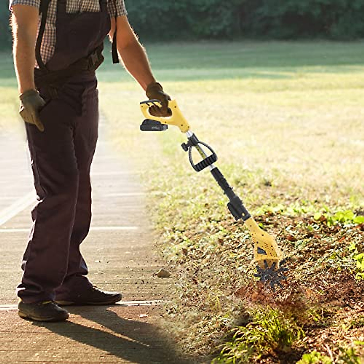 Cordless Tiller Cultivator, Electric Garden Cultivator 20V 250RPM, 3.9inch Wide Battery Powered Garden Cultivator, Extendable Pole for Lawn,Yard,Soil Cultivation