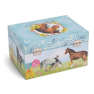 Jewelkeeper Girl's Musical Jewelry Storage Box with Spinning Horse, Barn Design, Home on The Range Tune