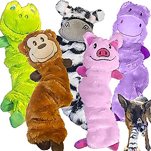 JALOUSIE 5 Pack Dog Bungee Stretch Toy Squeaky Dog Crinkle Chew Toy - Stuffingless Crinkle Paper Body No Mess - Sealed Stuffed Squeaky Head - Interactive Play Dog Crinkle Paper Sound Toy Value Bundle