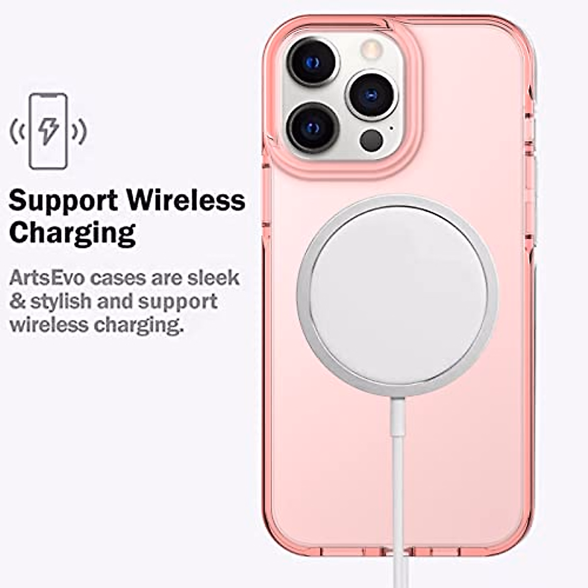 ArtsEvo Shockproof Clear Design for iPhone 14 Pro Case, Certified 6.6ft Drop Protection, Raised Edges Protect Camera and Screen,Pink