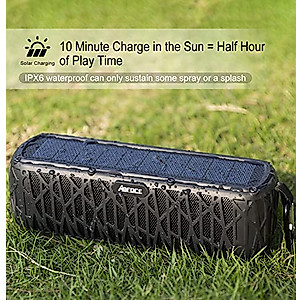 ABFOCE Solar Bluetooth Speaker Portable Outdoor Bluetooth IPX6 Waterproof Speaker with 5000mAh Power Bank,60 Hours Play Time Dual Speaker with Mic, Stereo Sound with Bass Home Wireless Speaker-Black