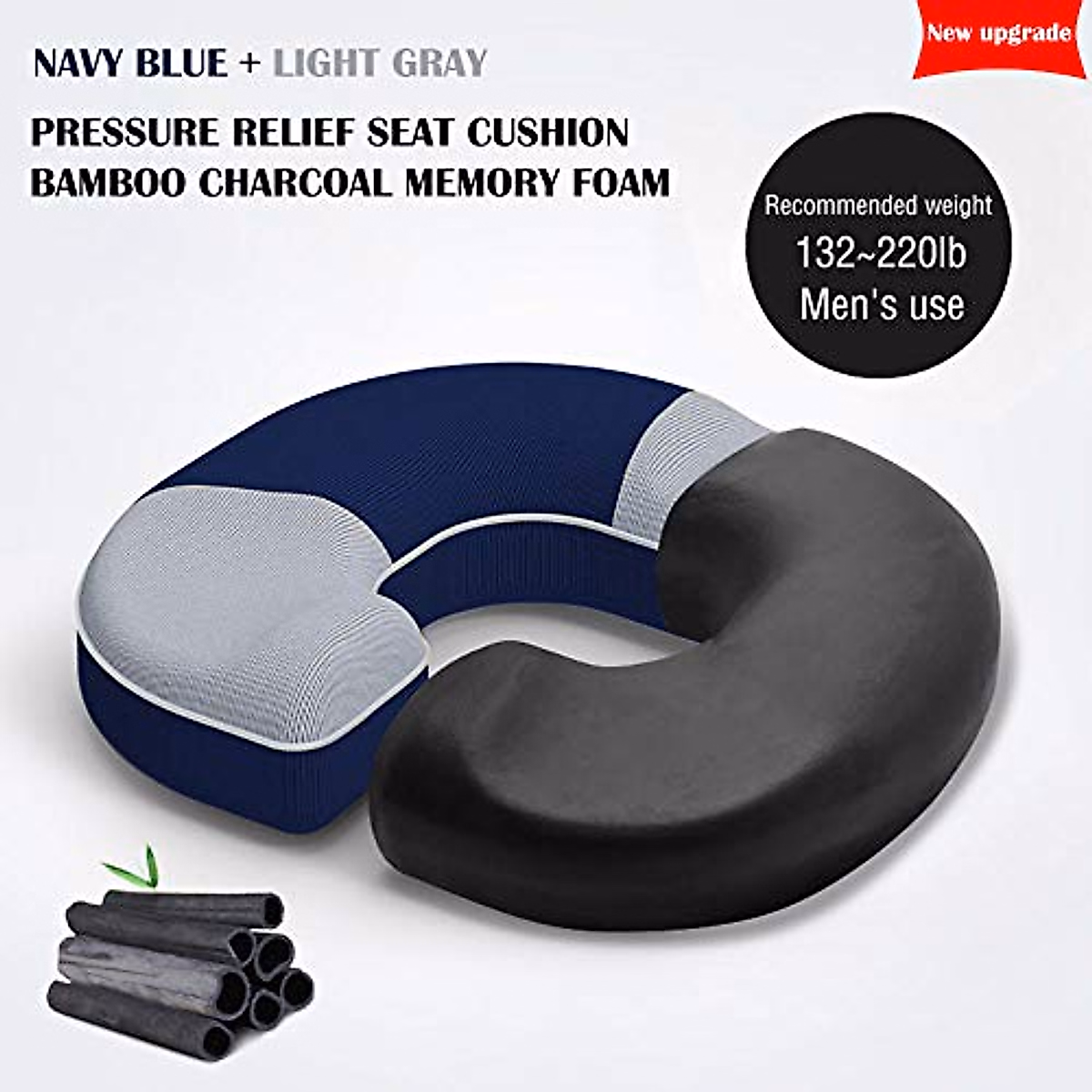 Seat Cushion for Office Chair Gaming Chair Wheelchair - Ergonomic Desk Chair Cushion Pillows for Pain Relief - Comfort Memory Foam Coccyx Pad for Sitting- Washable Cover-Man-Navy Blue & Light Gray-B