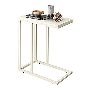 WLIVE Side Table, C Shaped End Table for Couch, Sofa and Bed, Large Desktop C Table for Living Room, Bedroom, Creamy White and Black
