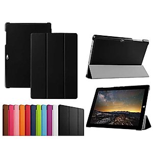 for Microsoft Surface 3 1645 1657 10.8 inch Tablet PC Smart Cover, Ultra Slim Folio Stand with Sleep/Wake Up Function Leather Case for Surface3 10.8" (1-Black)