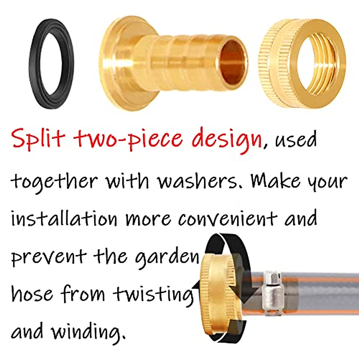 Uenede 2PCS Solid Brass 1/2" Barb x 3/4"GHT Female Garden Hose End Connector Splicer Mender Repair Fitting Include 2 Stainless Steel Clamps