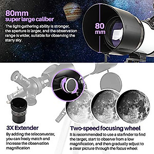Telescope for Adults & Kids Monocular Refractor Telescope for Astronomy Beginners Professional 400mm 80mm with Tripod & Smartphone Adapter