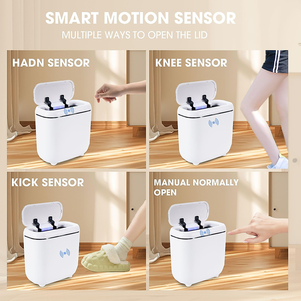 latafile 3.7 Gallon Smart Bathroom Trash Can, Touchless Motion Sensor Garbage Can with Lid, for Bathroom, Office, rv, Bedroom, Living Room, White 8661