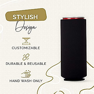 Set of 12 Blank Slim Can Coolers, 12 Neoprene slim can sleeves, 12oz Blank Beer Skinny Can Cooler, Perfect Sublimation Slim Can Cooler (Black)