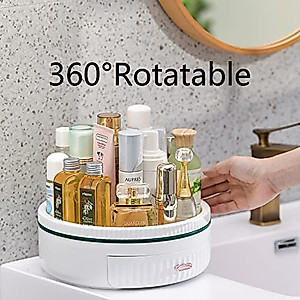 DAIFANNUO 360 Spinning Makeup Organizer with Drawers, Lazy Susan Rack Cosmetic Carousel Storage Shelf，Large Capacity Desk Organizer（Drak grey）
