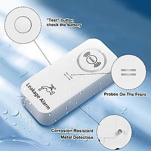 Water Leak Detector 2 Pack, 90dB Audio Water Leak Detectors for Home, Sensitive Leak and Drip Alert for Kitchen Bathroom Basement
