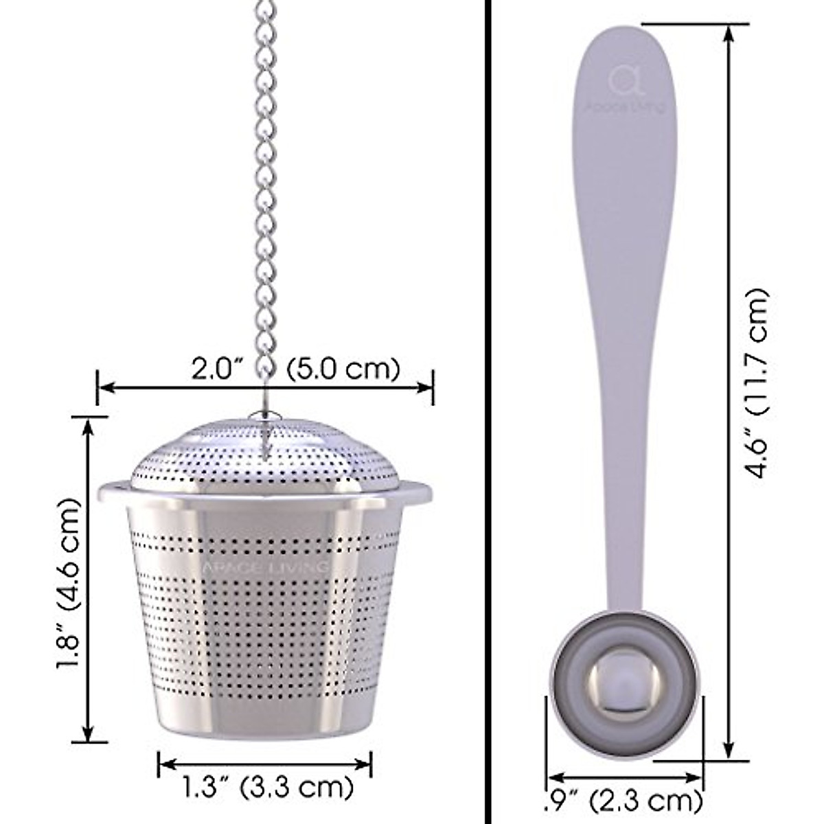 Loose Leaf Tea Infuser (Set of 2) with Tea Scoop and Drip Dray by Apace - Ultra Fine Stainless Steel Strainer & Steeper for a Superior Brewing Experience