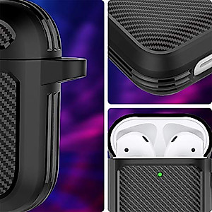 Compatible Airpod Case for Men Full-Body Rugged Protective Carbon Fiber airpod case Texture Skin Series for Apple AirPods 2 & 1 case Cover with Keychain for Apple Airpods-Black