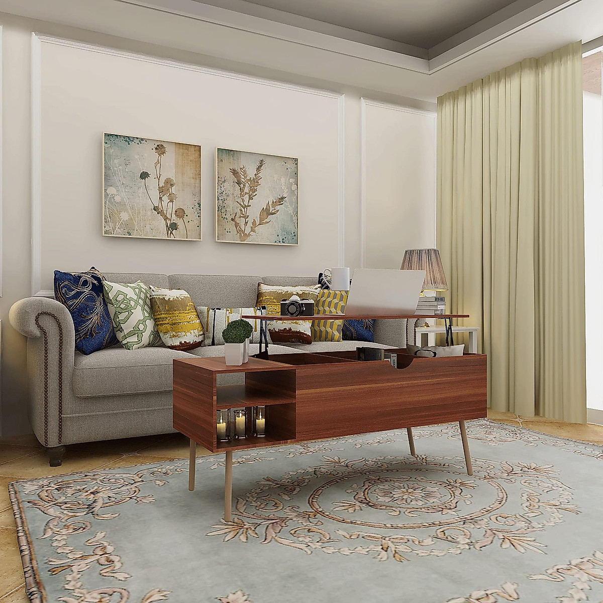 ARMCONE Lift Top Coffee Table with Storage, Mid Century Coffee Table for Living Room, Rustic Coffee Table Large Modern Wooden Table with Wood Legs, 41"x20"18", Walnut