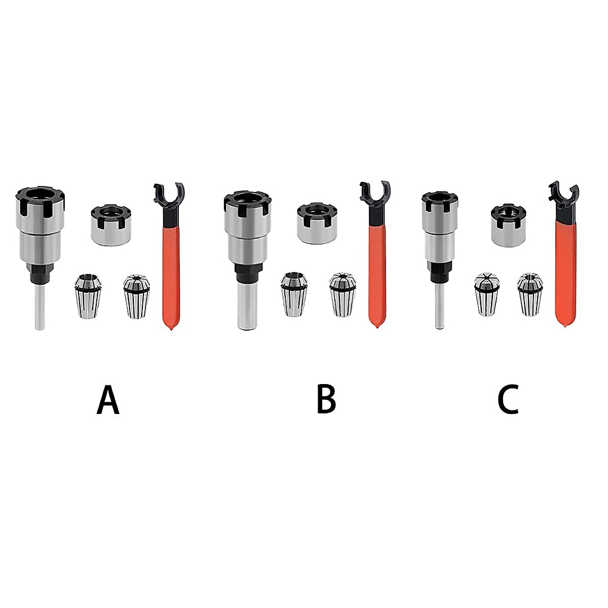 KASCLINO 1/4" Shank Router Bit Collect Extension Chuck Converter Adapter, Convert 1/2-Inch & 1/4-Inch Shank Bits with ER20 Spring Collet, ER20 M Type Wrench Spanner(Size:ER20-1/4)