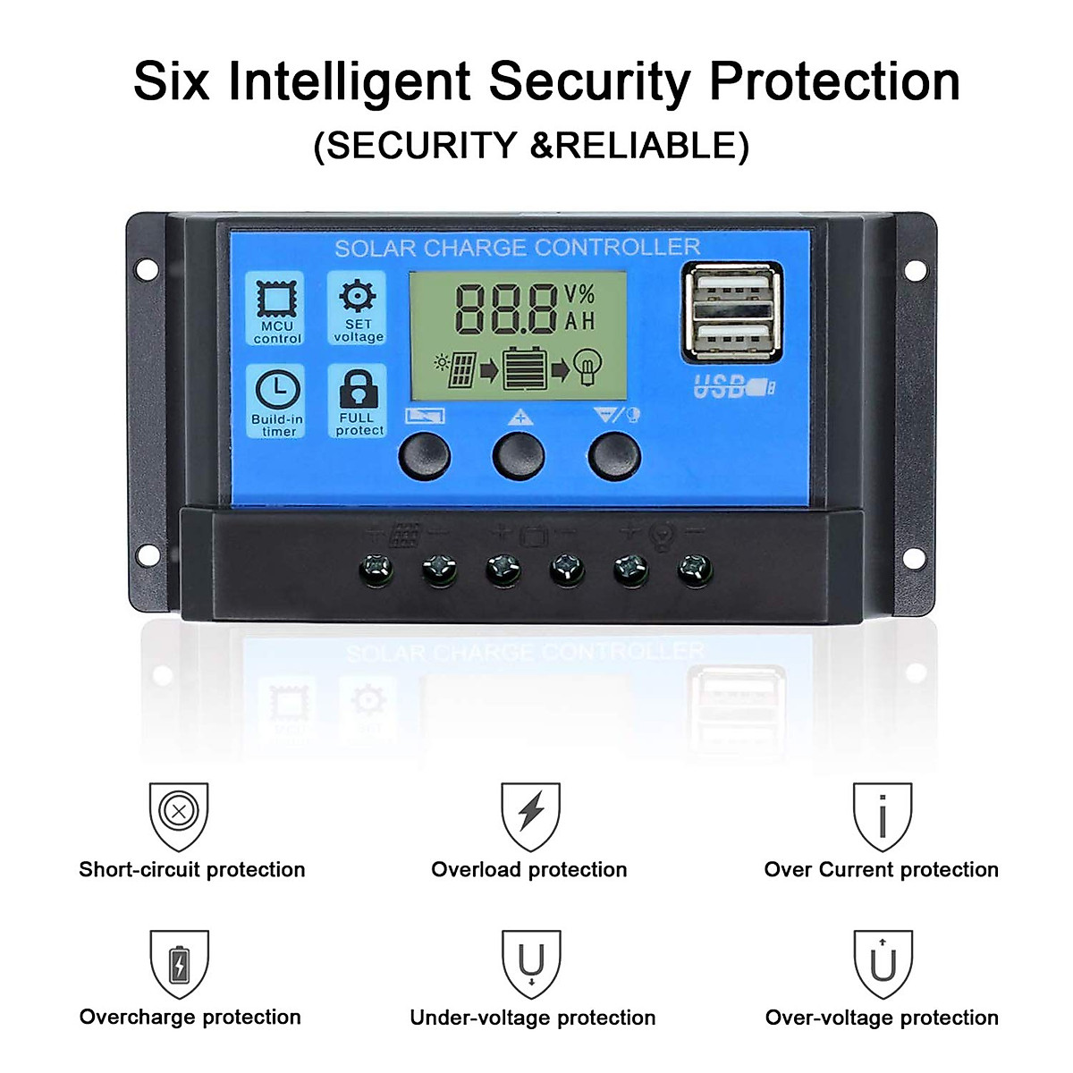 30A Solar Charge Controller 12V/ 24V Solar Panel Charge Controller Dual USB Charge Regulator Intelligent, Adjustable Parameter LCD Display and Timer Setting ON/Off Hours