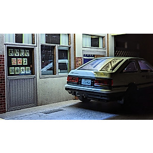 Lonyiabbi 1/32 Scale LED Fujiwara Toufu Store Scene Model Car Acrylic Display Case with AE86 Diecast Car Model JDM Car Model Display Box