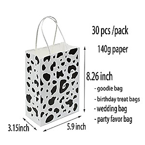 YYaaloa 30pcs Small Gift Bags with Handle Bulk 8.26 x 5.9 x 3.15 inch Cow Print White Party Favor Paper Shopping Bags for Kids Birthday Xmas Party Supplies (Small 30pcs)