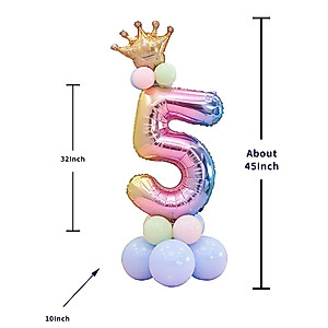 DUILE 32"Large Size Rainbow Number 1 Balloon Set Children's Birthday Party Aluminum Foil Balloon Set (5)