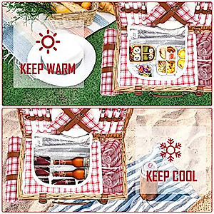 Wicker Picnic Basket Set for 2 Persons with Waterproof Picnic Blanket and Large Insulated Cooler Compartment, Willow Picnic Hamper Basket with Cutlery Service Kits for Camping, Wedding, Anniversary