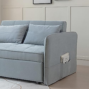 COULDWILL Convertible Sleeper Sofa Bed 3 in 1 Loveseat Couch Linen Small Sofa with Pull-Out Bed, Adjustable Backrest and Side Pockets for Living Room, Bedroom, Studio(Grey)