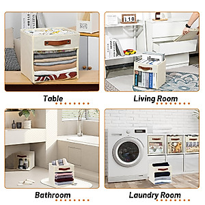 HNZIGE 11 Inch Cube Storage Bin for Storage Organizer,Shelf Fabric Storage Bin for Cube Organizer, Canvas Clear Cube Storage Bins,Collapsible Cubby Decorative for Cube Storage Cloth Home(Cream 4 PCS)