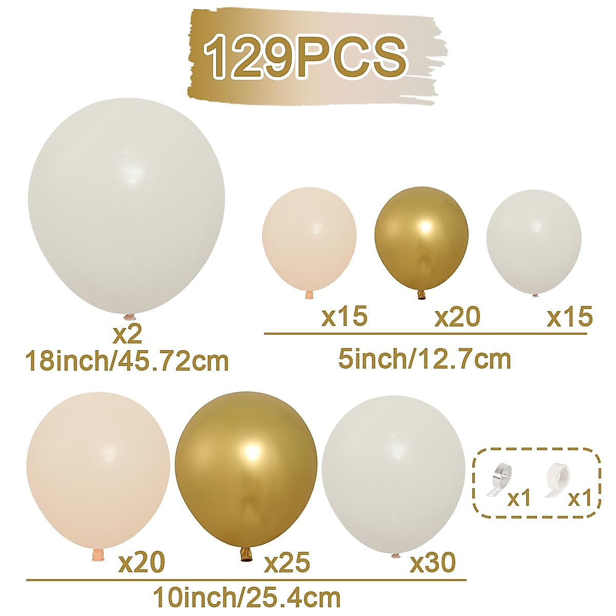 DataMoon White Gold 129 Pcs Balloon Arch Kit - Unique Baby Shower, Birthday, Wedding Decoration, Biodegradable, Unisex