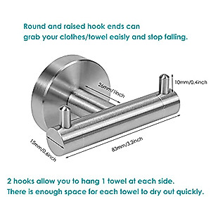Double Towel Hook for Bathroom 2 Pack Wall Mounted Heavy Duty Stainless Steel Robe Coat Hook, Cabinet Closet Door Sponges Holder for Bedroom Kitchen Garage, Brushed Finish