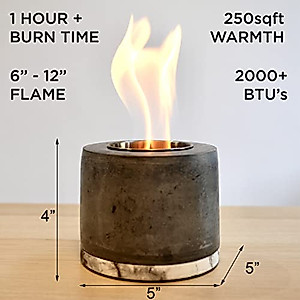 ROUNDFIRE Concrete Tabletop Fire Pit - Ethanol Fire Pit, Fire Bowl, Mini Personal Fireplace for Indoor & Garden - Bio Ethanol Fuel