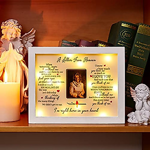 WOODEXPE Sympathy Gift 8" x 10" LED Memorial Shadow Box Keepsake Picture Frame Memorial Gifts for Loss of Loved One 2x3 Photo (A Letter from Heaven White)