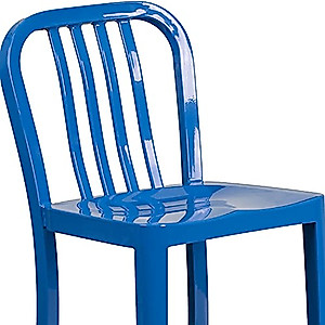 EMMA + OLIVER Commercial Grade 24" H Blue Metal Indoor-Outdoor Counter Stool w/ Slat Back