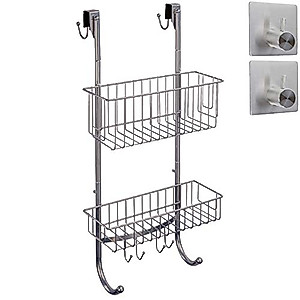 smartpeas Hanging Shelf for The Bathroom in Grey/Chrome Look - 2X Hanging Basket - 23.5'' x 12'' x 4.5'' - Stainless Steel - Shower Shelf Without Drilling - Extra: 2X Stainless Steel Adhesive Hooks