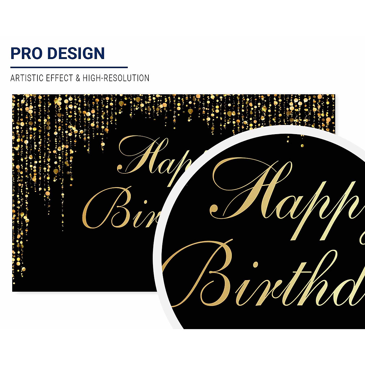 Allenjoy Happy Birthday Party Backdrop Black and Gold Glitter Bokeh Sequin Spots Photography Background Golden Sparkle Shining Dots Baby Milestone Banner Cake Table Decor Photo Booth Props